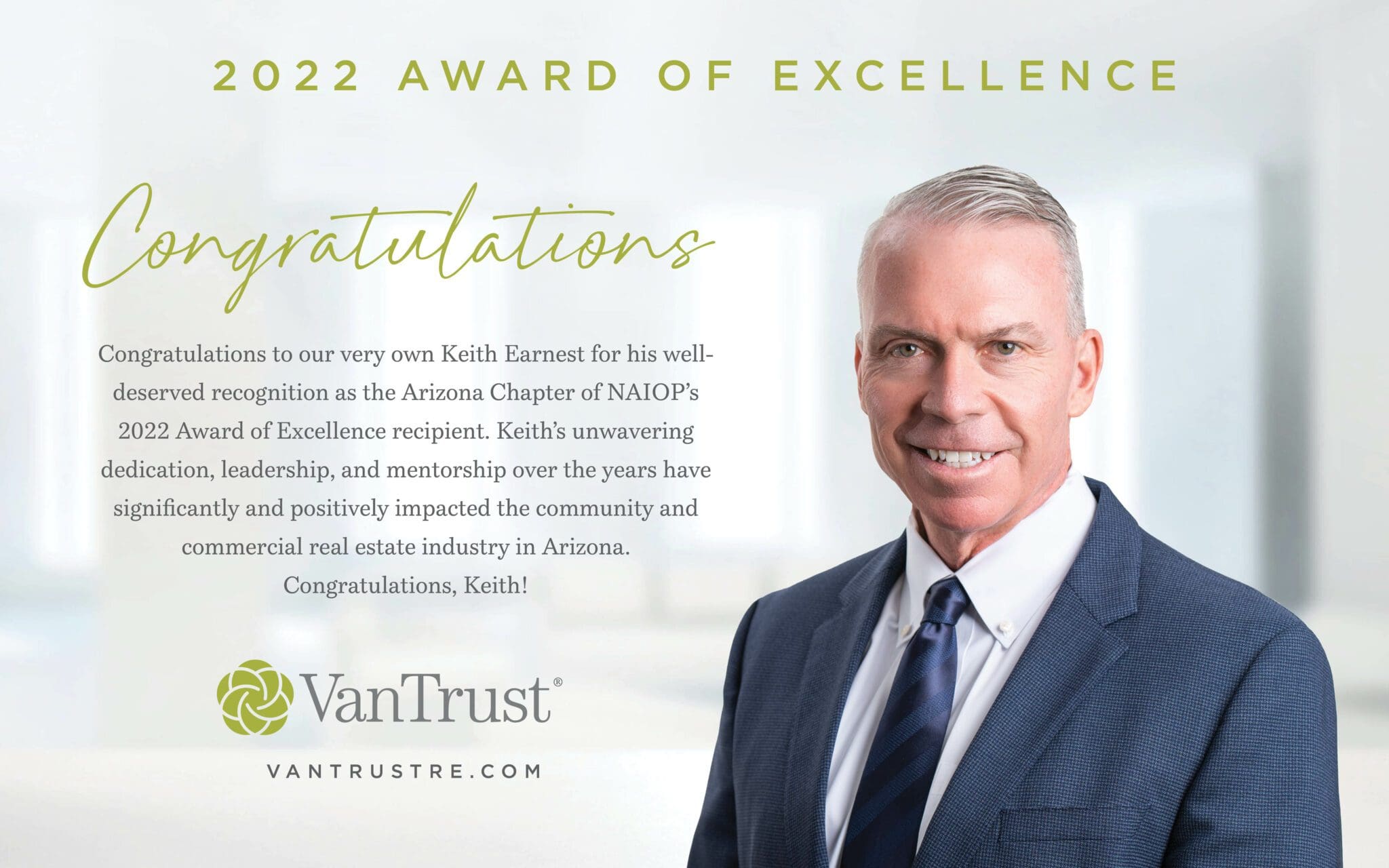 NAIOP Arizona Honors Keith Earnest with 2022 Award of Excellence - VanTrust Real Estate